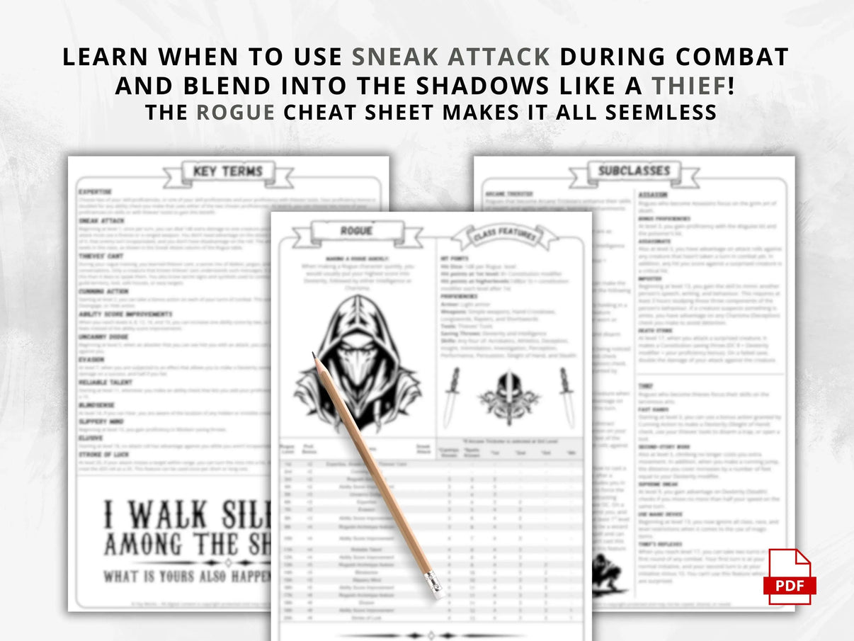 Rogue 2014 Reference Guide | DnD 5e Class Cheat Sheet PDF – FeyWorks