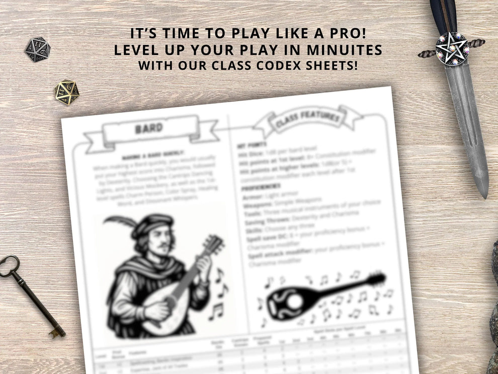 Bard 2024 Reference Guide | DnD 5e Class Cheat Sheet PDF – FeyWorks