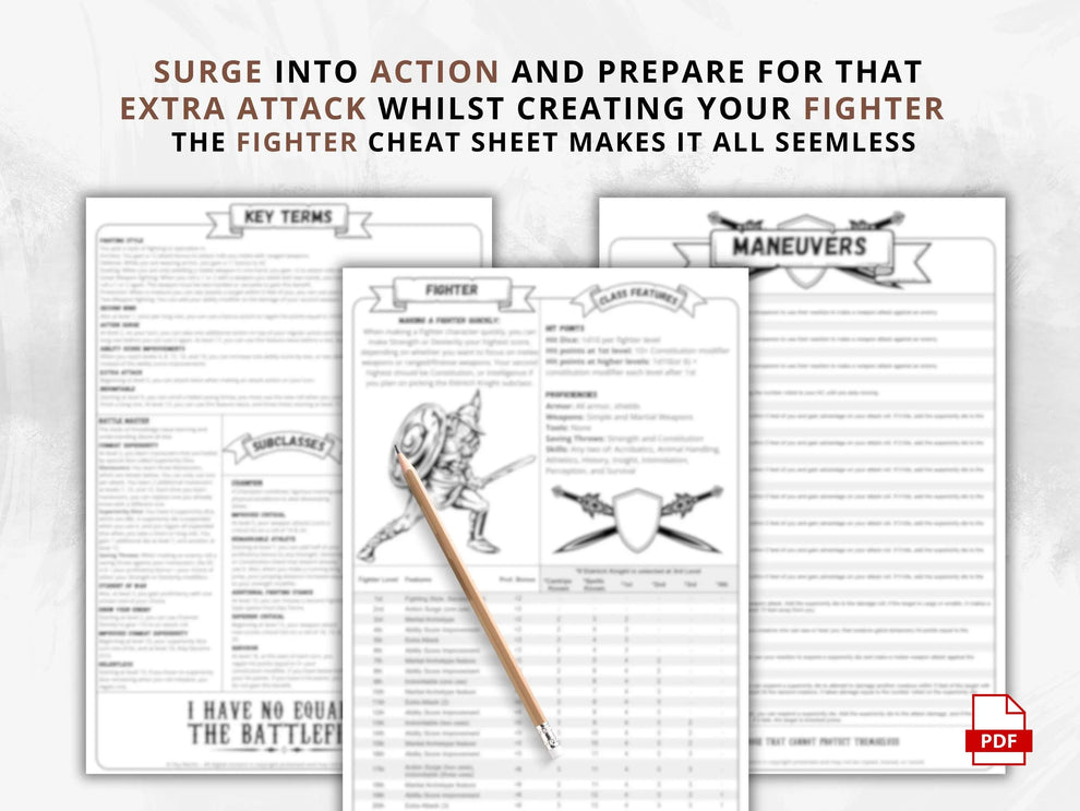 Fighter 2014 Reference Guide | DnD 5e Class Cheat Sheet PDF – FeyWorks