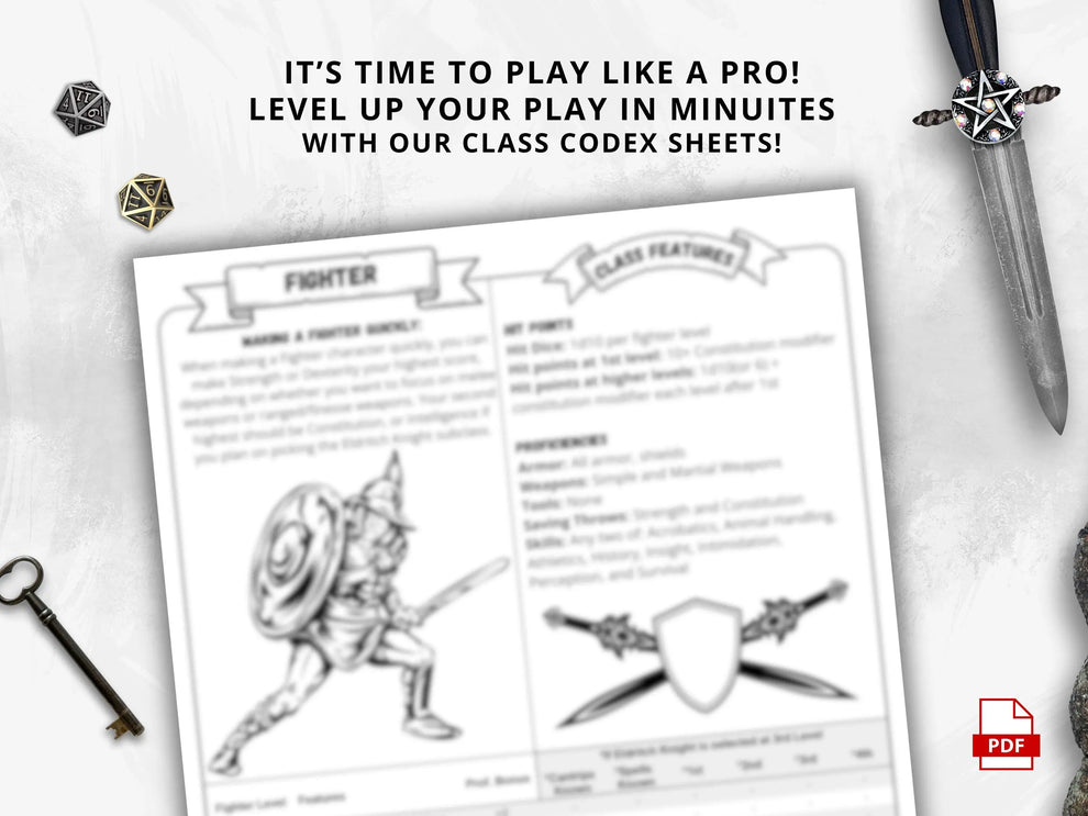 Fighter 2014 Reference Guide | DnD 5e Class Cheat Sheet PDF – FeyWorks