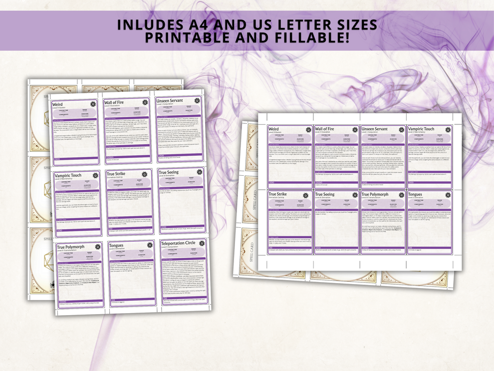 Warlock DnD Spell Cards 2024 | DnD 5e Printable & Digital PDF – FeyWorks