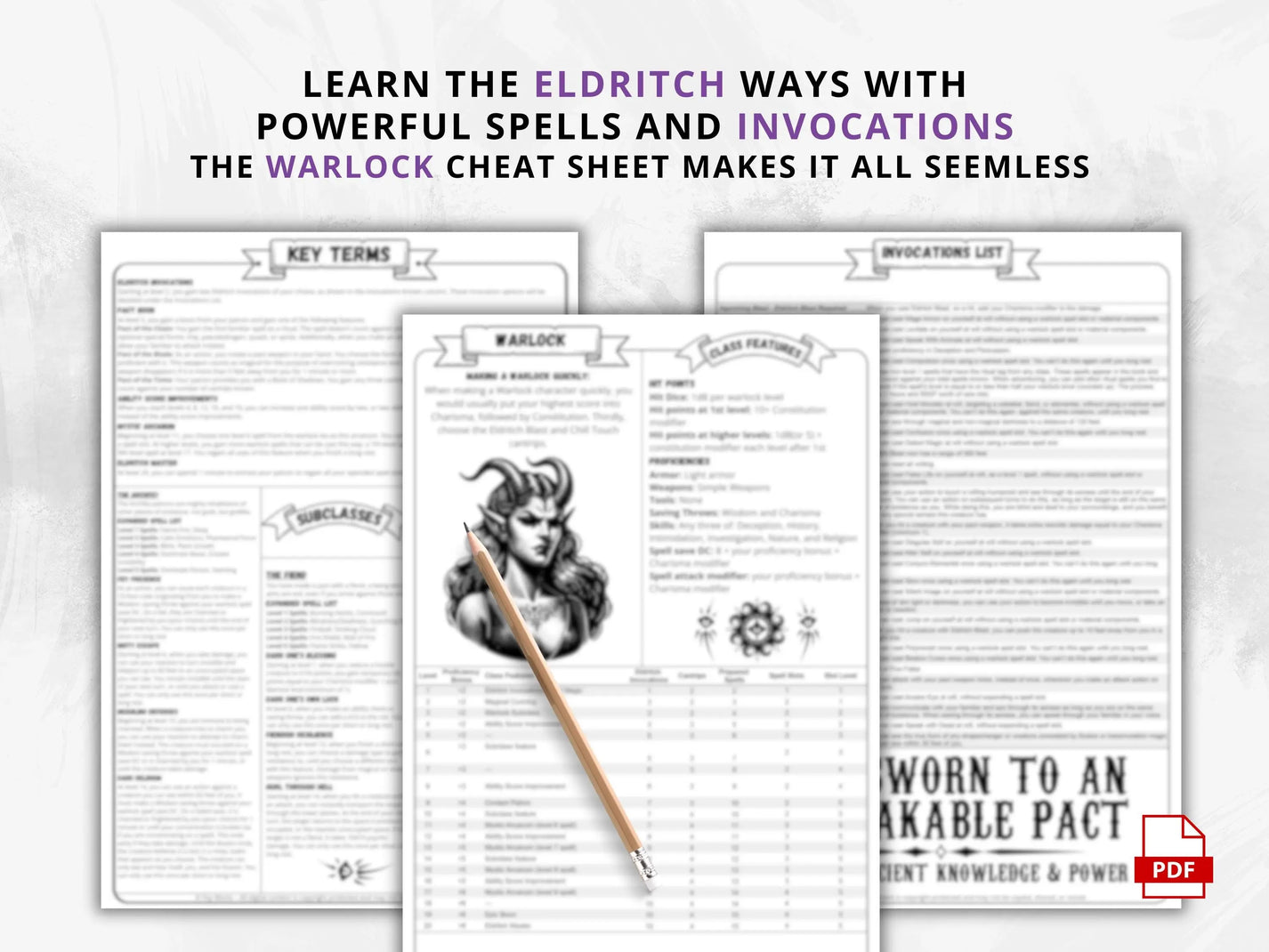 Warlock 2014 Reference Guide | DnD 5e Class Cheat Sheet PDF – FeyWorks