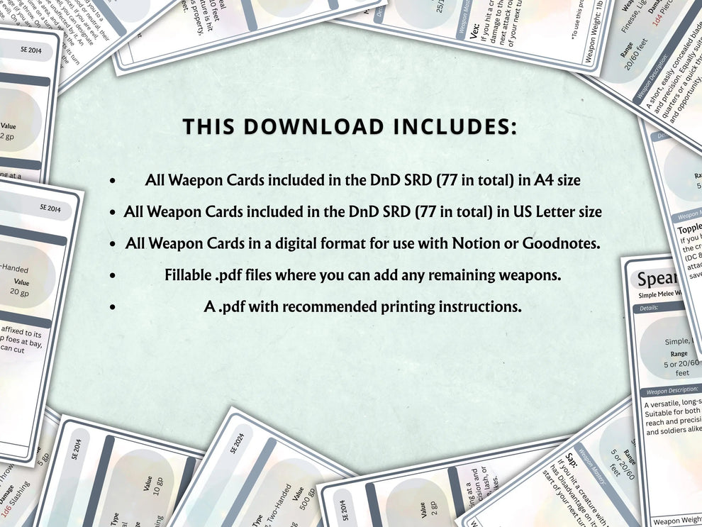 Complete DnD Weapon Cards Bundle | Printable SRD Weapons (2014 & 2024 ...